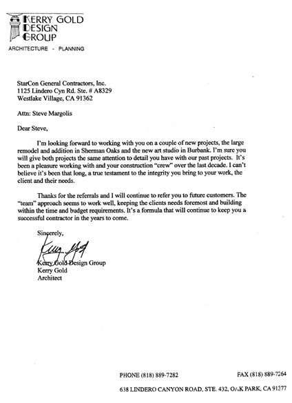 Kerry Gold Testimonial Letter » StarCon General Contractors